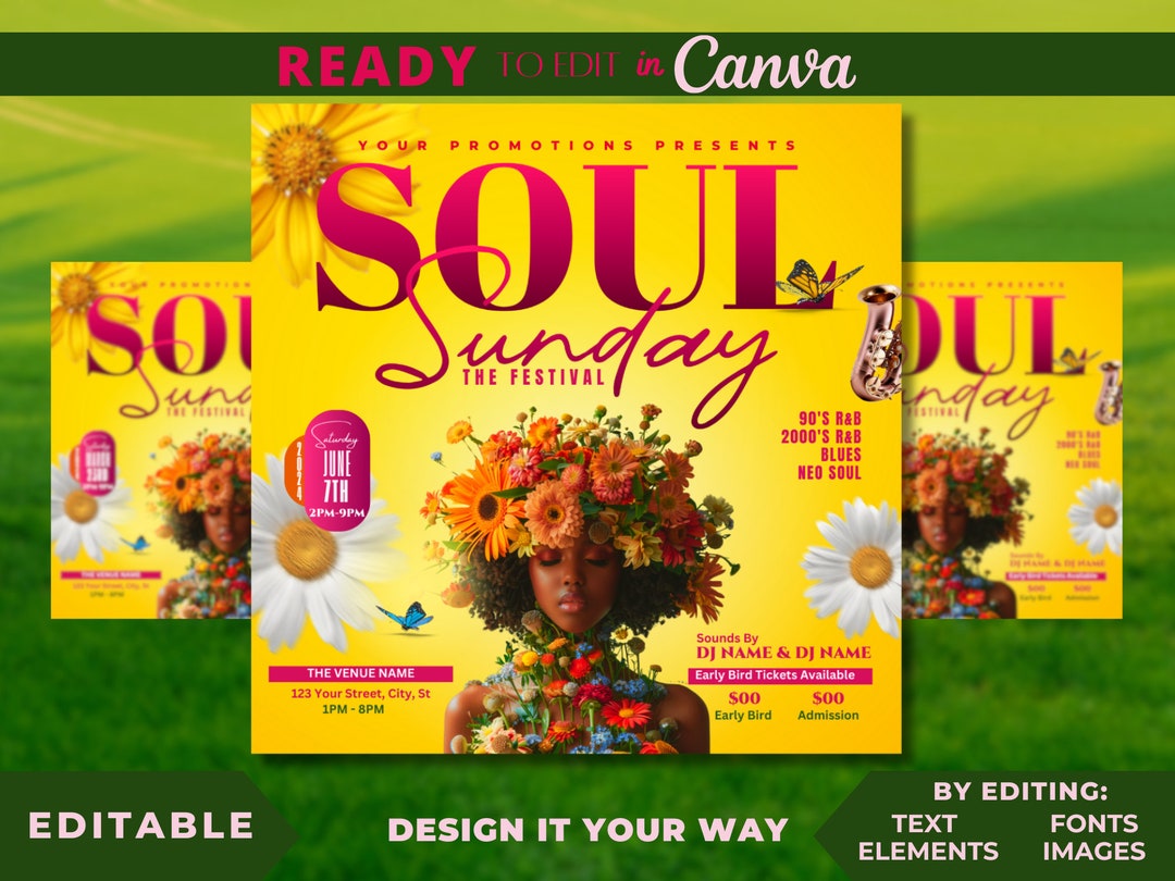 Editable Flyer Template, R&B Sunday, Festival, Spring, Summer, Soul ...
