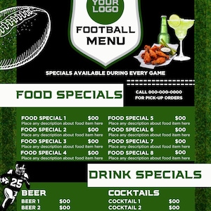 Editable Flyer Template, Game Night, Football Food Menu, Football ...