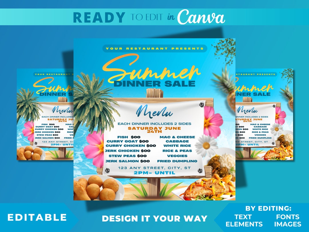 Editable Flyer Template, Caribbean Food Flyer, Summer Plate Sale ...