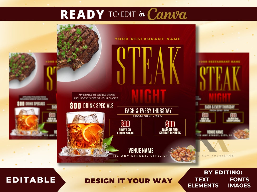 Editable Flyer Template, Steak Night Flyer, Today's Special, Club Flyer ...