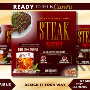 Editable Flyer Template, Steak Night Flyer, Today's Special, Club Flyer ...