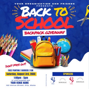 Editable Flyer Template, Backpack Giveaway, Back to School Event, Back ...