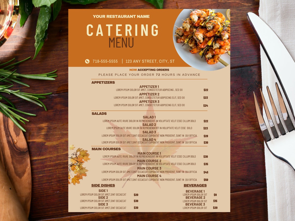 Editable Restaurant Menu Template Full Catering Menu Menu - Etsy