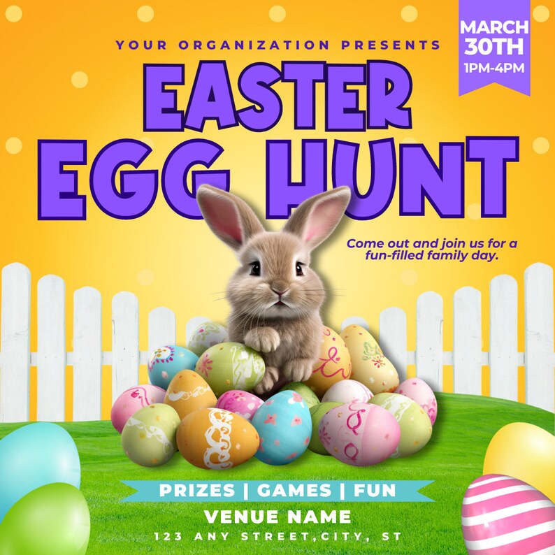 Editable Flyer Template, Easter Egg Hunt, Family and Friends, Community ...