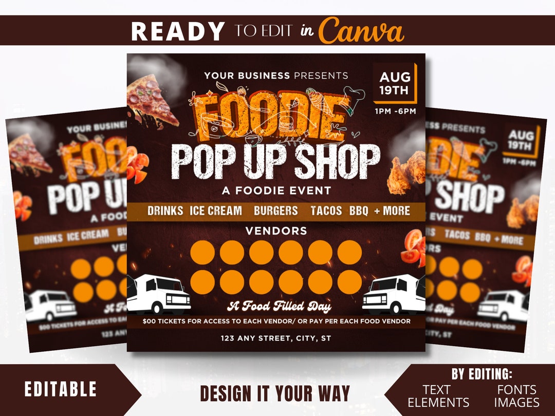 Editable Flyer Template, Food Pop up Shop, Food Vendors, Vendor Event ...