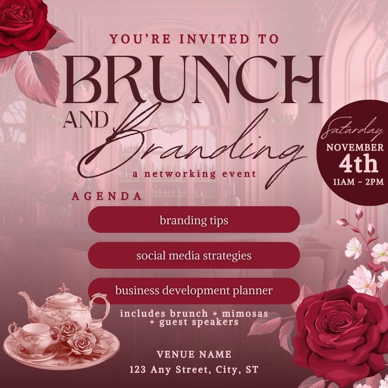 Editable Flyer Template, Branding Brunch Flyer, Bridal Brunch, Brunch ...