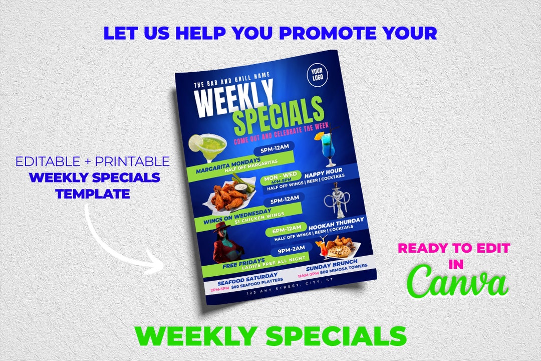 Editable Flyer Template, Weekly Specials, Restaurant Marketing, Bar and ...