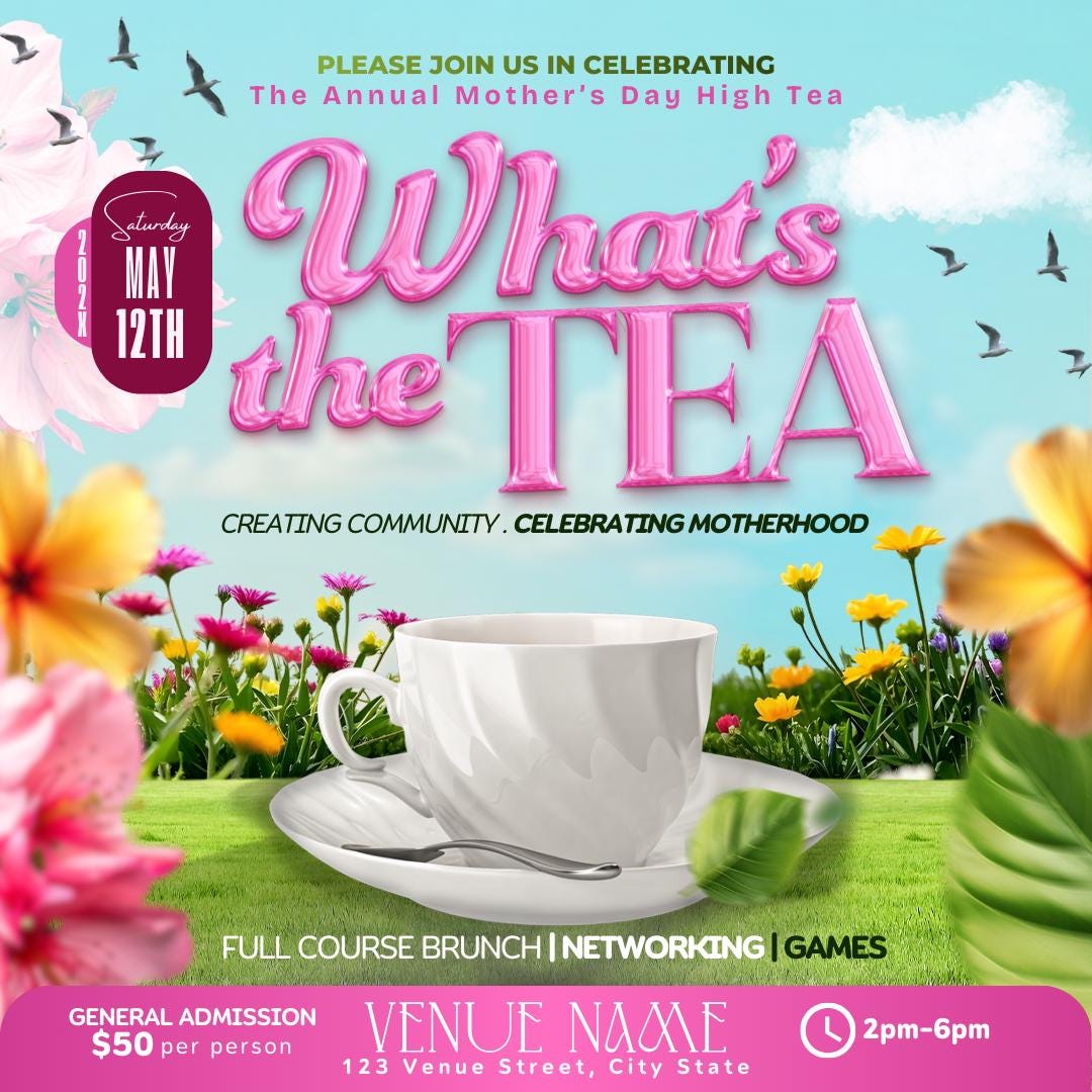 Editable Flyer Template, Luxury Tea Party, Women's Day, Women's ...