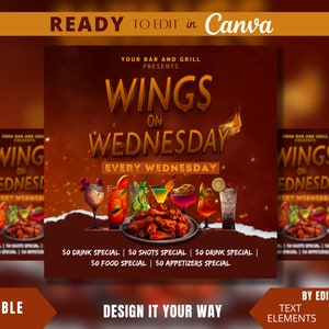 Animated Flyer Template, Wings on Wednesdays, Bar and Grill, Lounge ...