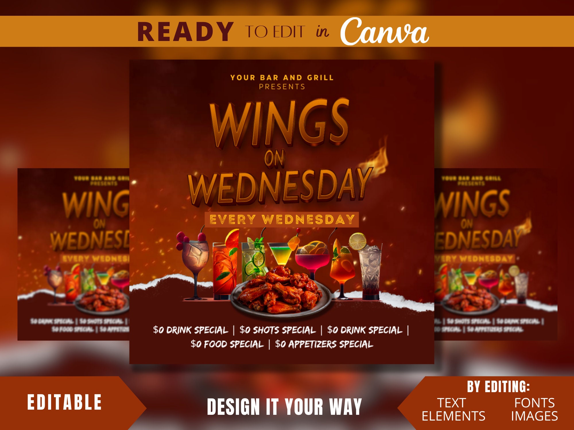 Animated Flyer Template, Wings on Wednesdays, Bar and Grill, Lounge ...