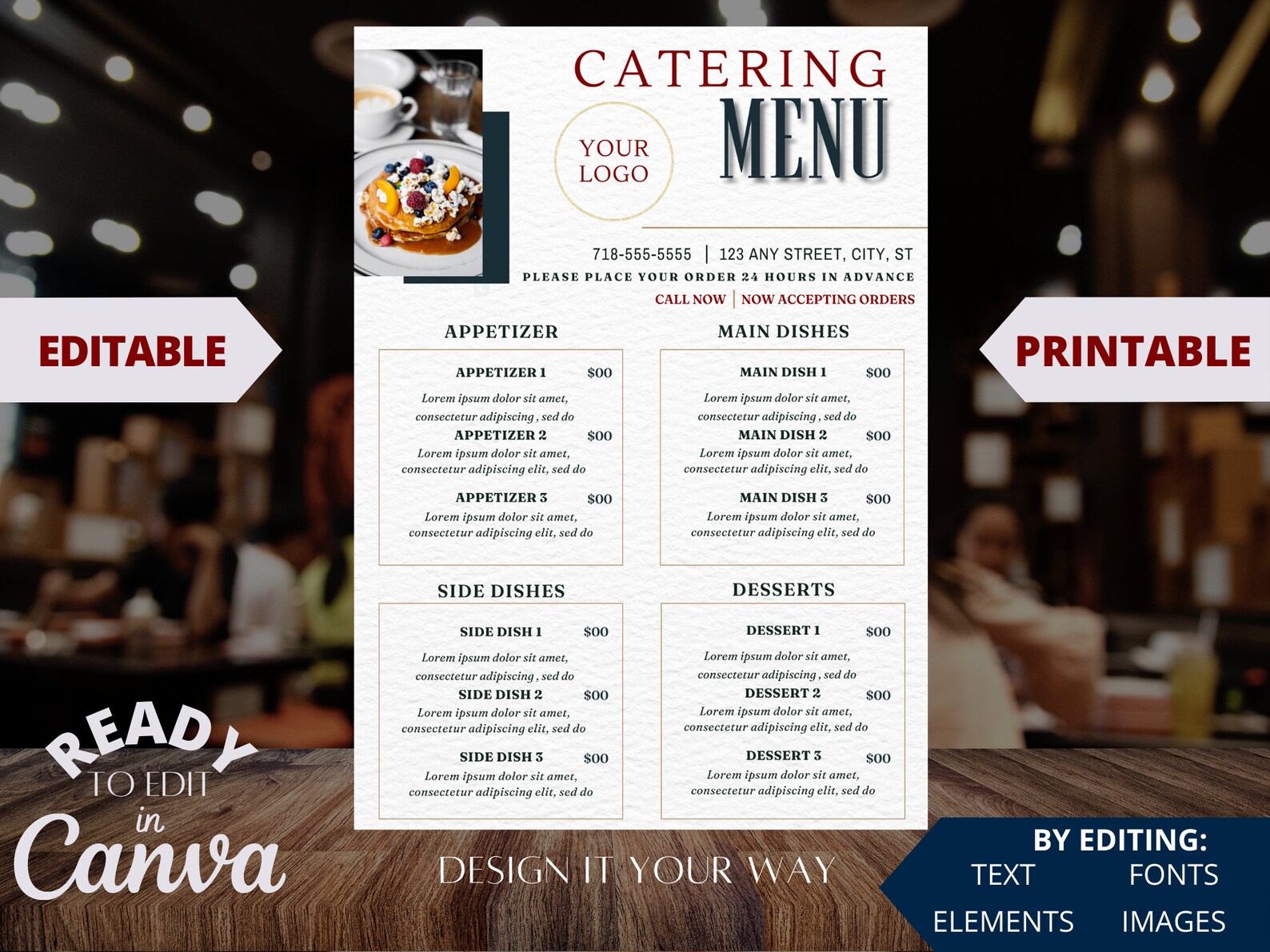 Editable Restaurant Menu Template, Full Catering Menu, Menu, Catering ...