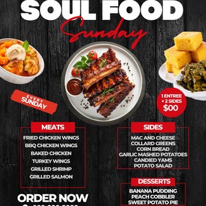 Editable Flyer Template, Soul Food Sunday, Soul Food Flyer, Food Flyer ...
