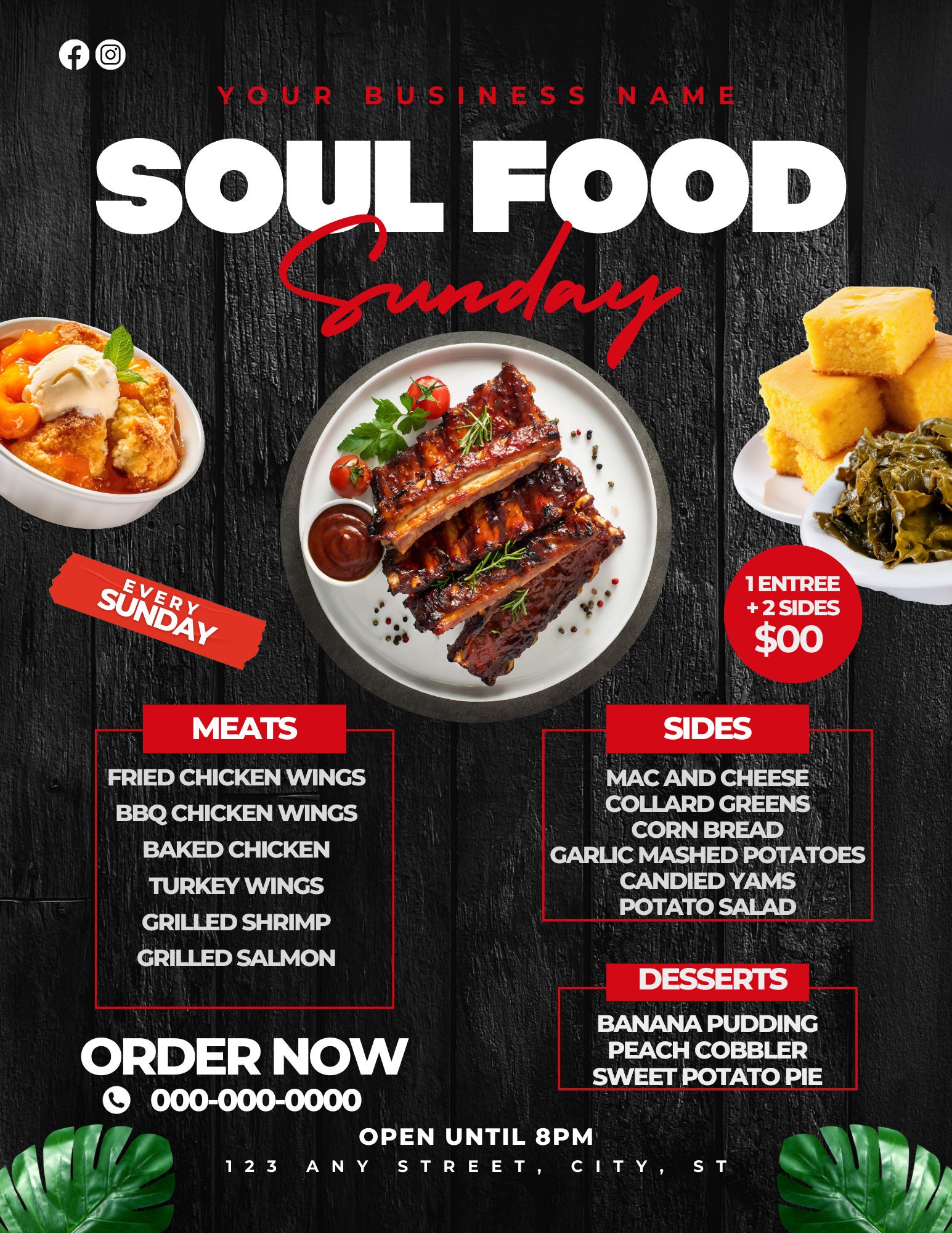Editable Flyer Template, Soul Food Sunday, Soul Food Flyer, Food Flyer ...
