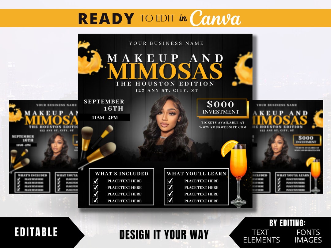 Editable Flyer Template, Makeup and Mimosas, Makeup Business Flyer ...
