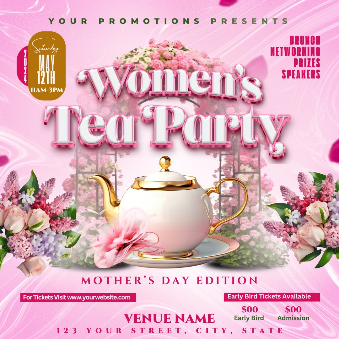 Editable Flyer Template, Luxury Tea Party, Women's Day, Women's ...