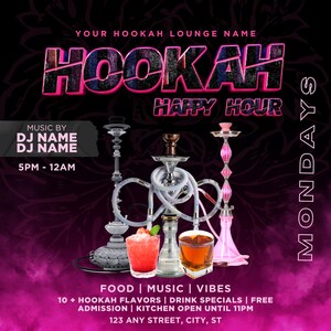 Editable Flyer Template, Bar and Grill Events, Club Flyers, Hookah ...