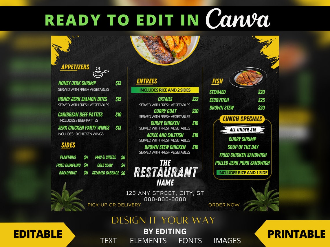 Editable Menu Template Caribbean Restaurant E-menu Printable - Etsy