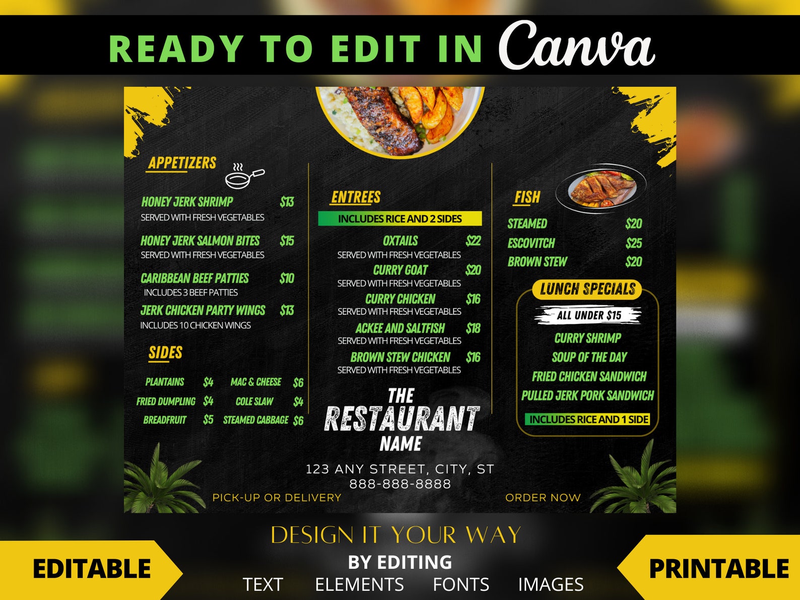 Editable Menu Template, Caribbean Restaurant E-menu, Printable Menu ...