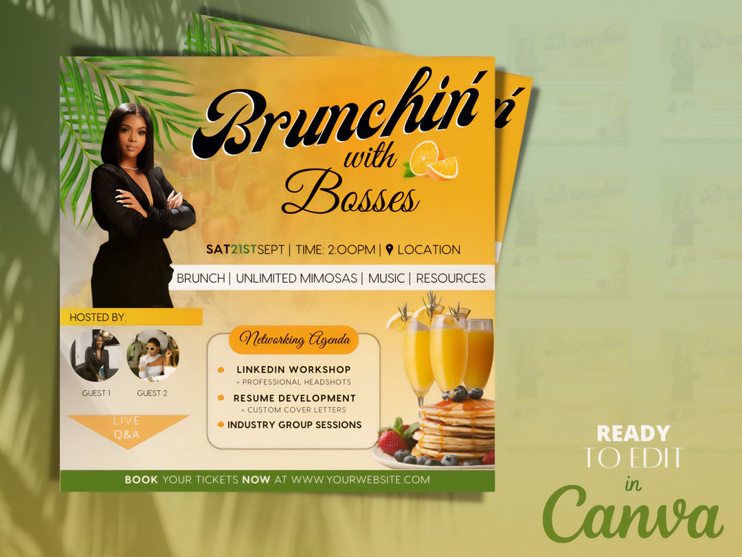 Editable Flyers, Brunch Flyer, Business Empowerment Flyer, DIY Brunch Flyers, Networking Event ...