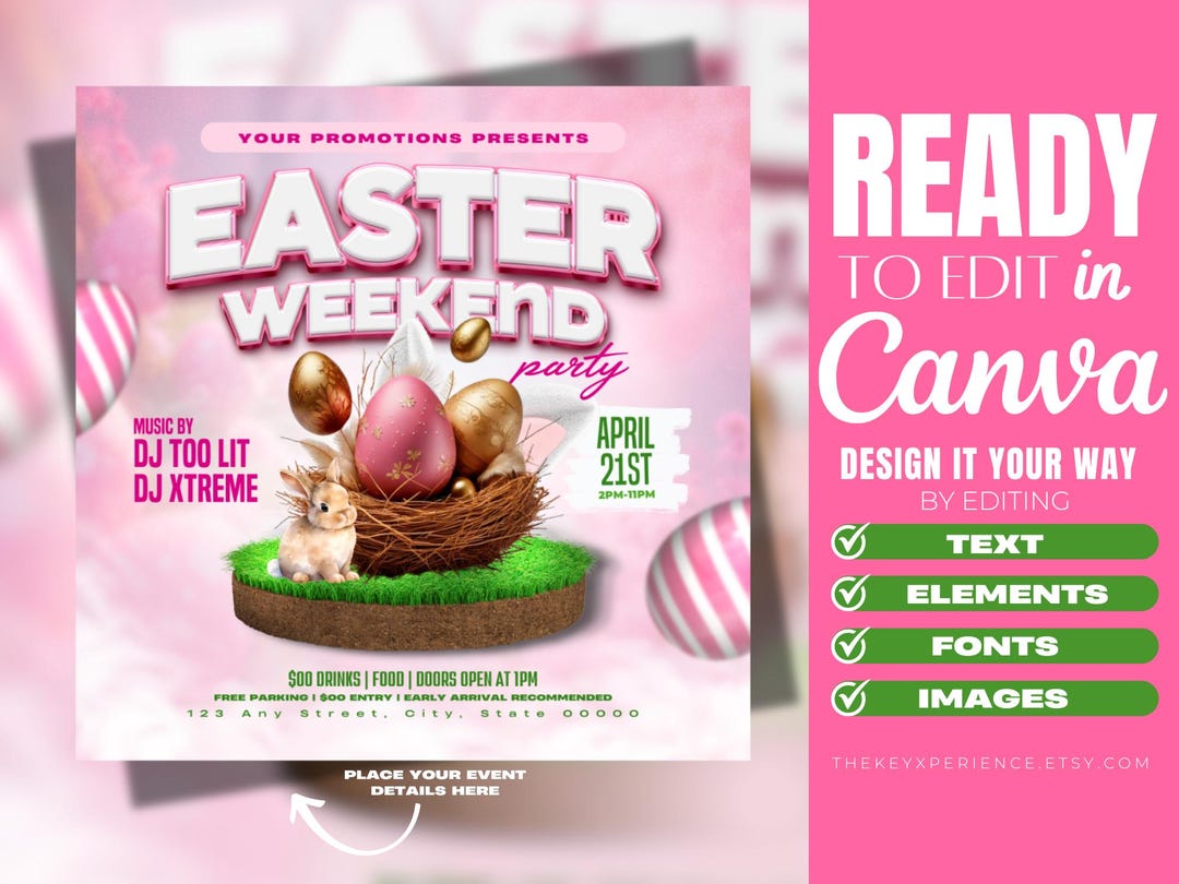 Editable Flyer Template, Easter Party, Easter Brunch Flyer, Easter ...