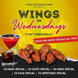 Editable Flyer Template, Wings on Wednesdays, Bar and Grill, Lounge ...