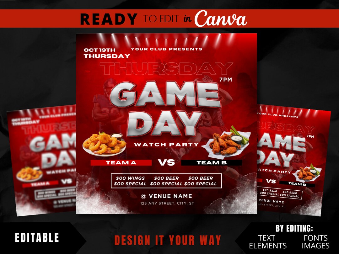 Editable Flyer Template, Football Game Night, Thursday Night, Monday ...