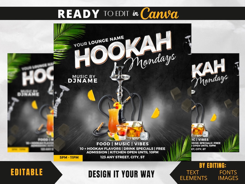 Editable Flyer Template, Bar and Grill Events, Club Flyers, Hookah ...