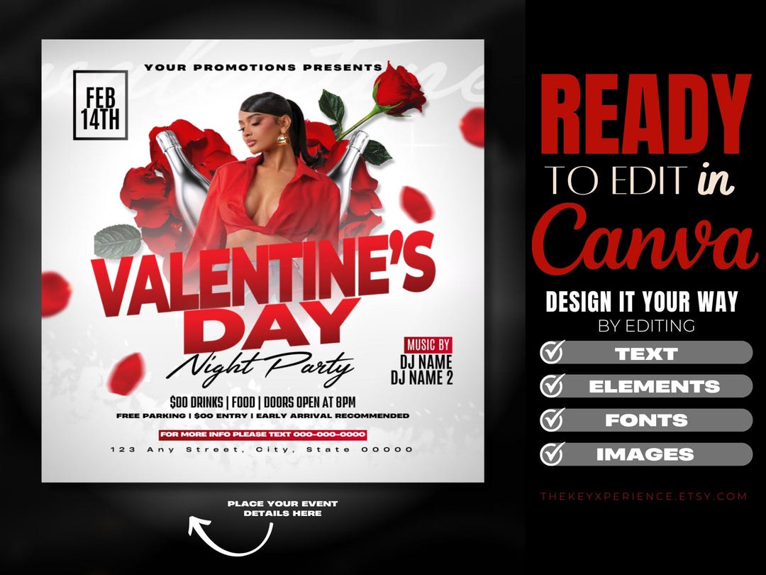 Editable Flyer Template, Valentine's Day Club Flyer, Valentine's Day ...