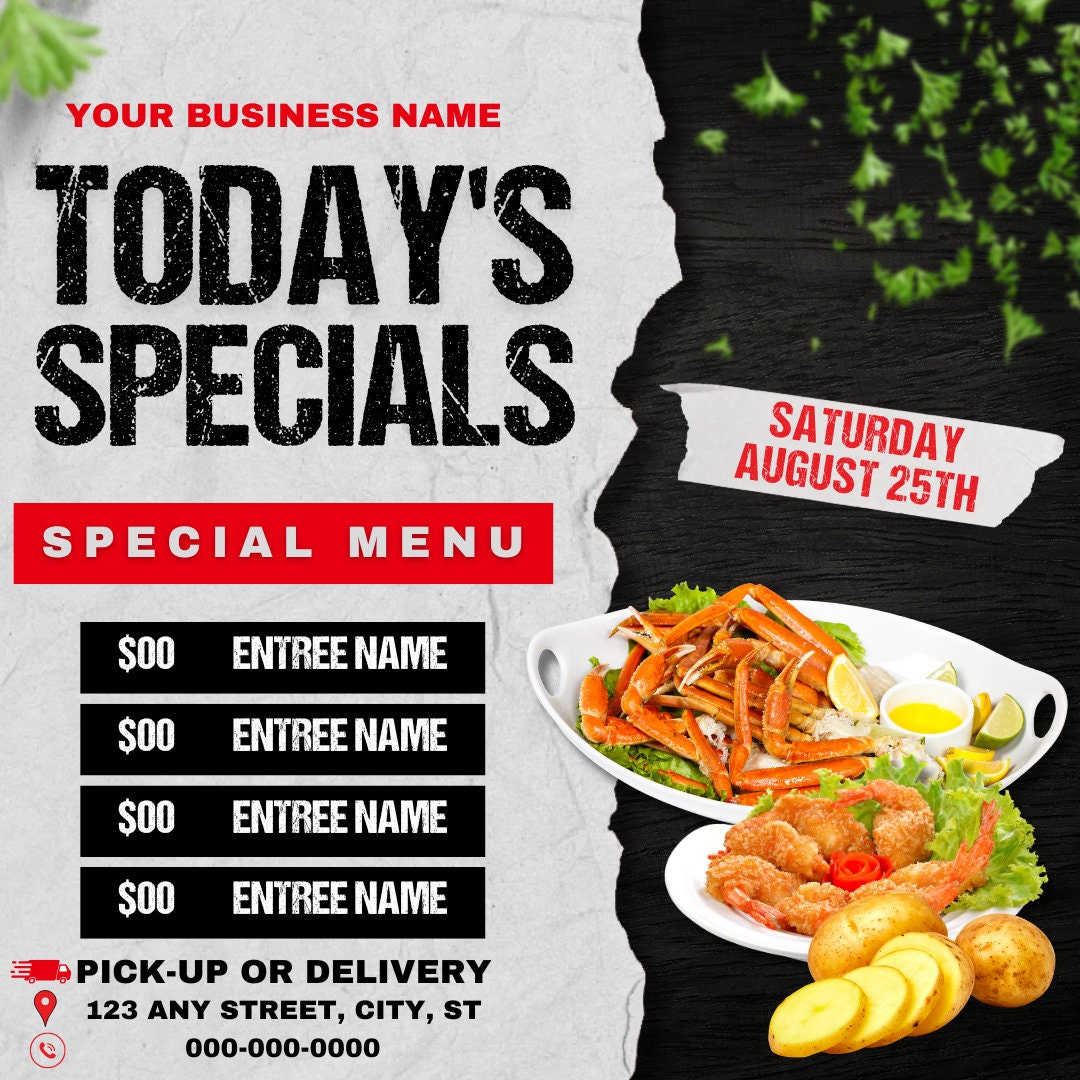 Editable Flyer Template, Today's Menu, Todays's Specials, Weekly Menu ...
