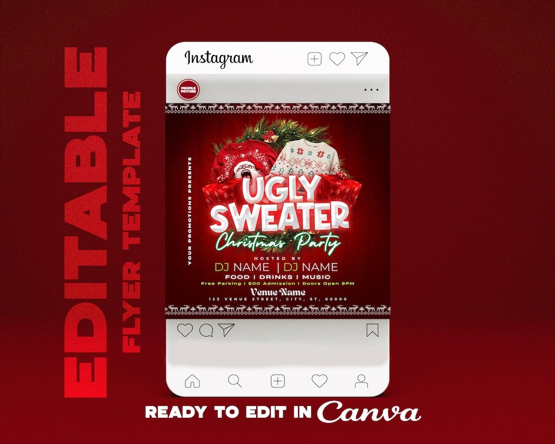 Editable Flyer Template, Ugly Sweater Party Flyer, Christmas Party ...