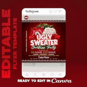 Editable Flyer Template, Ugly Sweater Party Flyer, Christmas Party ...