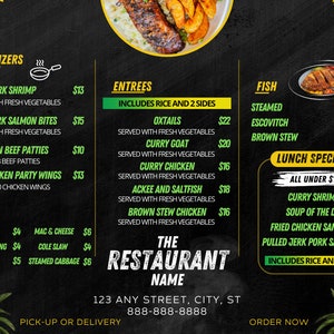 Editable Menu Template, Caribbean Restaurant E-menu, Printable Menu ...