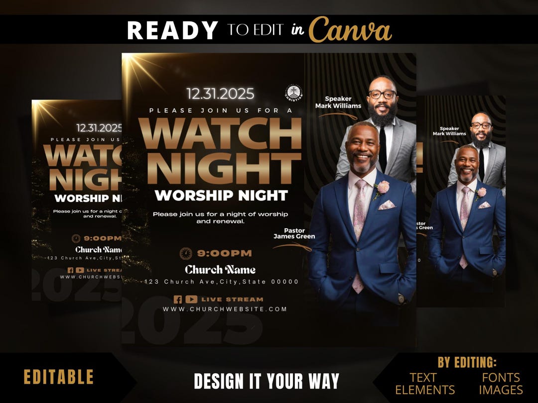 Editable Flyer Template, Watch Night, Church Flyer, New Years EVE ...
