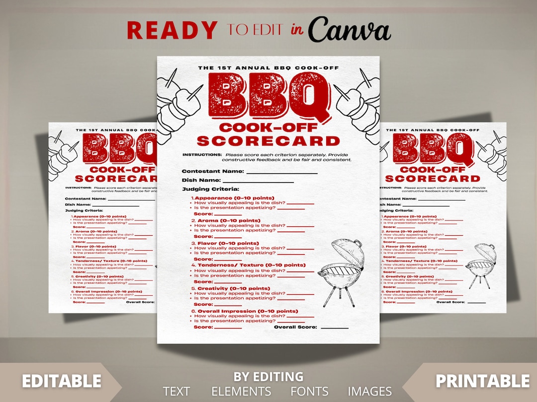 Editable BBQ Cook-off Scorecard, 8.5 X 11 Inches, Chef Flyer Template ...