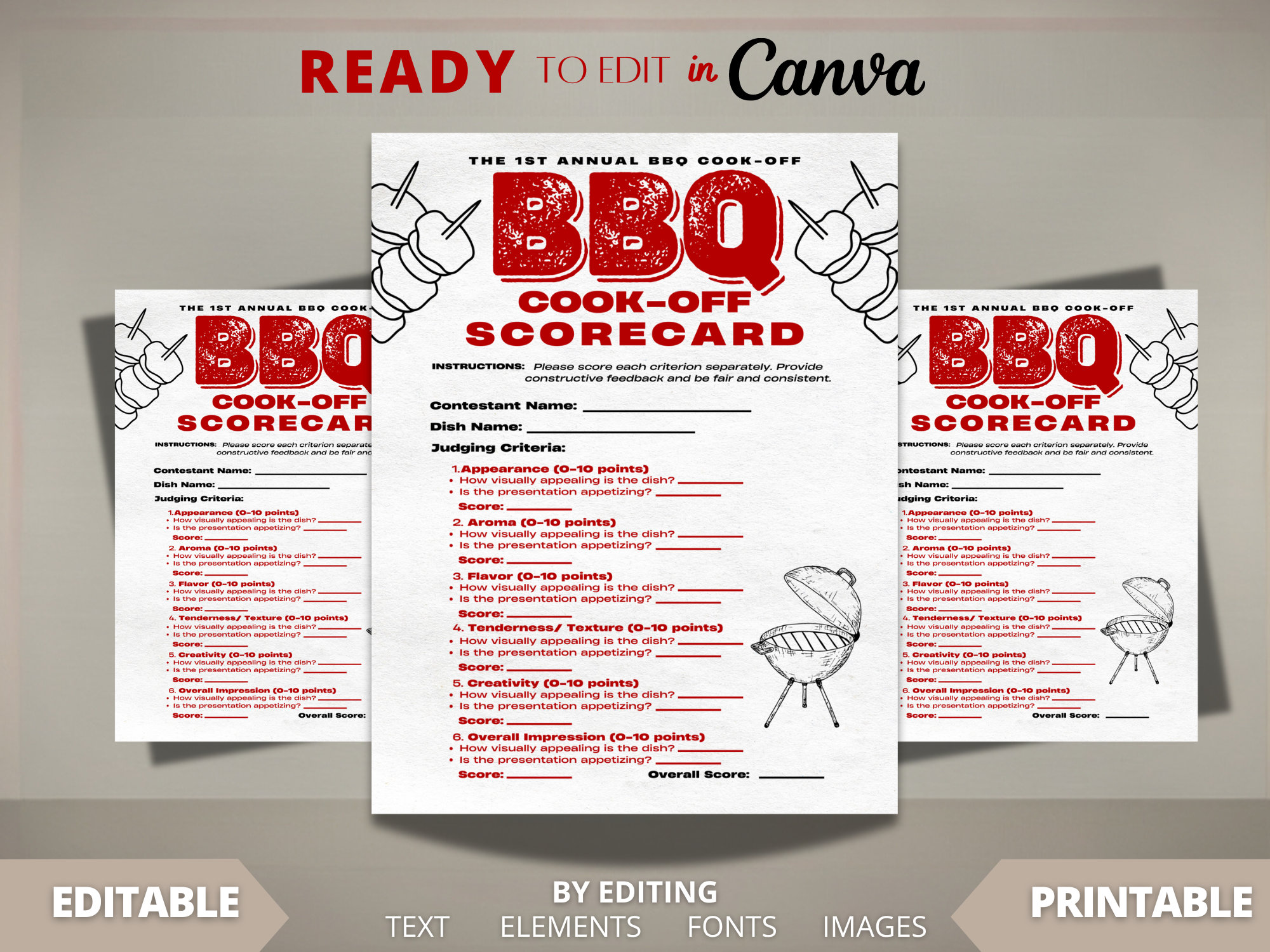 Editable BBQ Cook-off Scorecard, 8.5 X 11 Inches, Chef Flyer Template ...