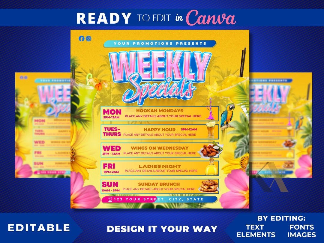 Editable Flyer Template, Summer Weekly Specials, Restaurant Marketing ...