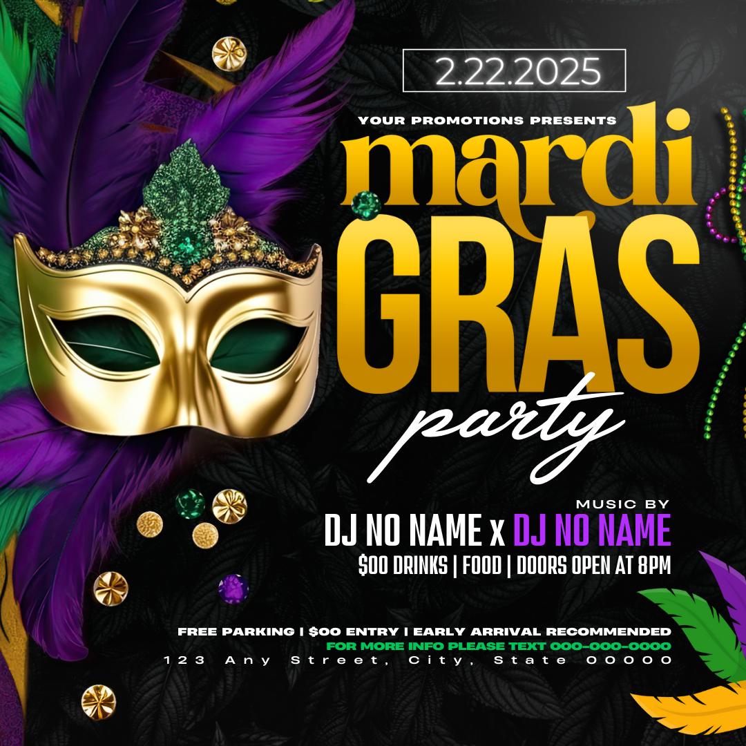 Editable Flyer Template, Mardi Gras Flyer, Mardi Gras Party, Fat ...