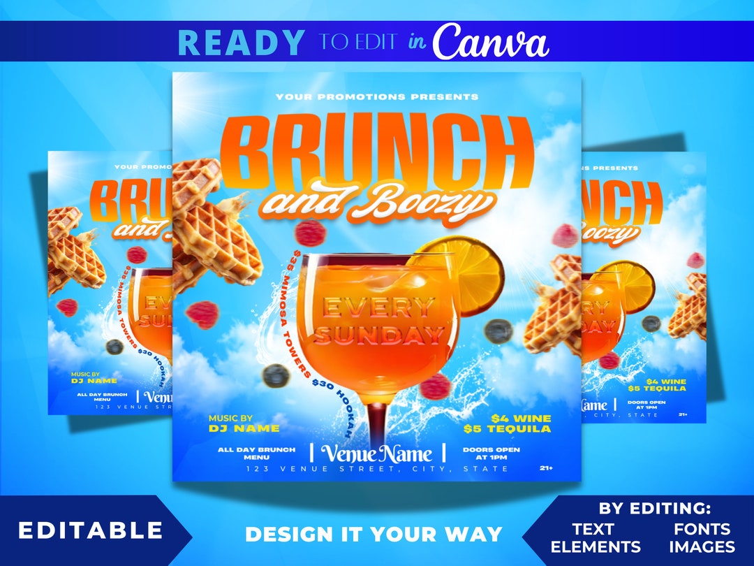 Editable Flyer Template, Sunday Funday Day Party, Boozy Brunch, Brunch ...