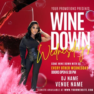 Editable Flyer Template, Wine Down Wednesdays Flyer, Wine Flyer, Club ...