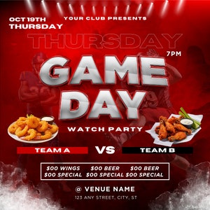 Editable Flyer Template, Football Game Night, Thursday Night, Monday ...