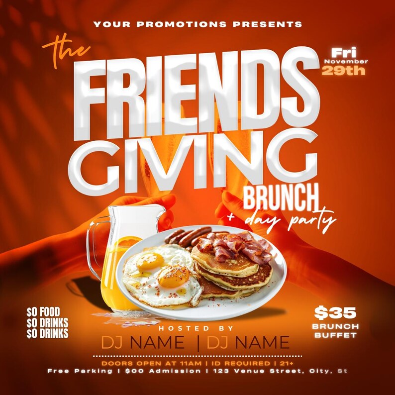 Editable Flyer Template, Friendsgiving Brunch, Thanksgiving Brunch ...