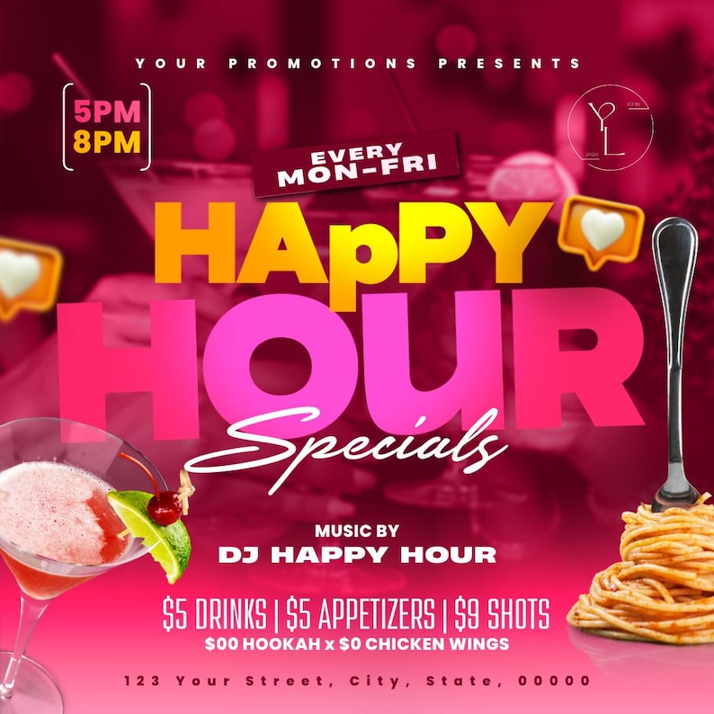 Editable Flyer Template, Happy Hour Flyer, Club Flyer, Weekly Flyer ...