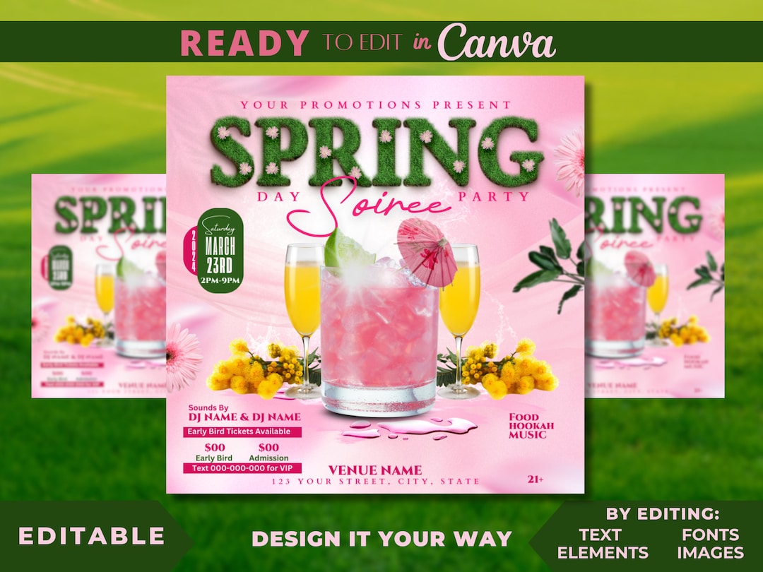 Editable Flyer Template, Luxury Spring Soiree, Spring Day Party, Spring ...