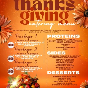 Editable Menu Template, Thanksgiving Menu, Soul Food Menu, Catering ...