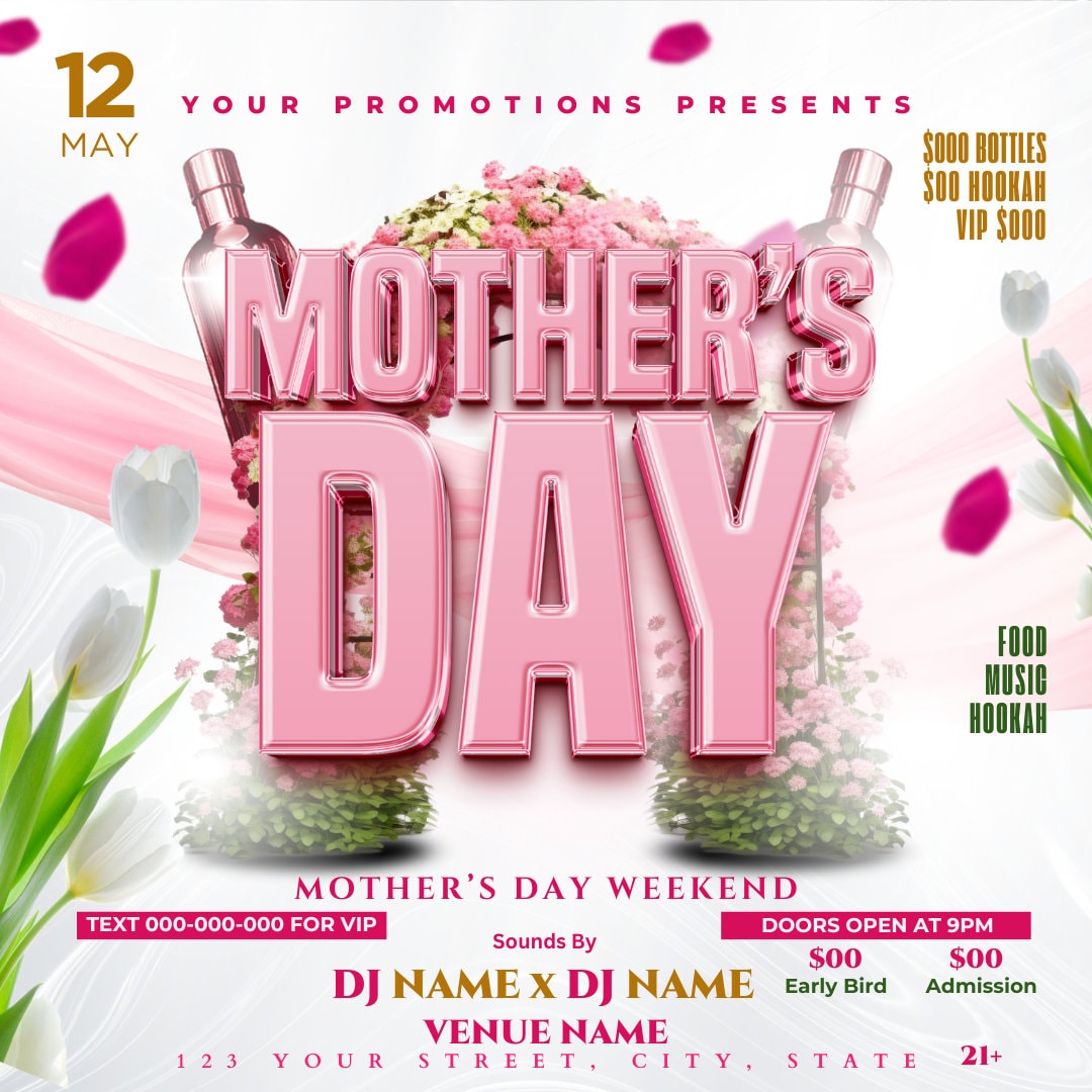 Editable Flyer Template, Mother's Day Party, Club Party Flyer, Mother's ...
