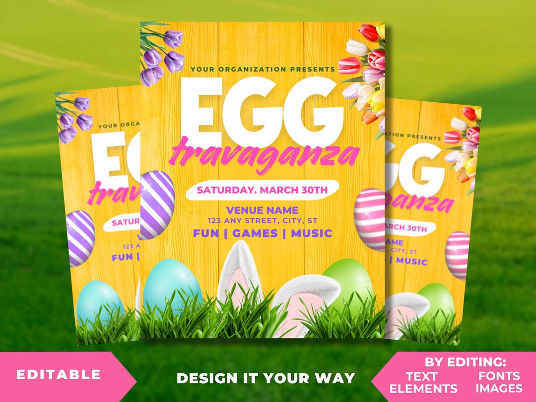 Editable Flyer Template, Easter Egg Hunt, Family and Friends, Community ...