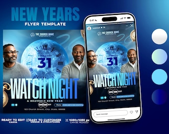 New Years Eve Watch Night Church Service Flyer (8x11) & Instagram Post ...