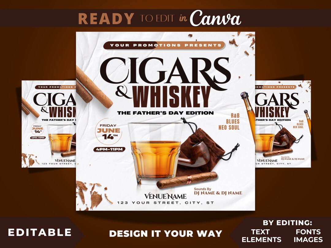 Editable Flyer Template, Father's Day Event, Cigar Lounge, Bar and ...