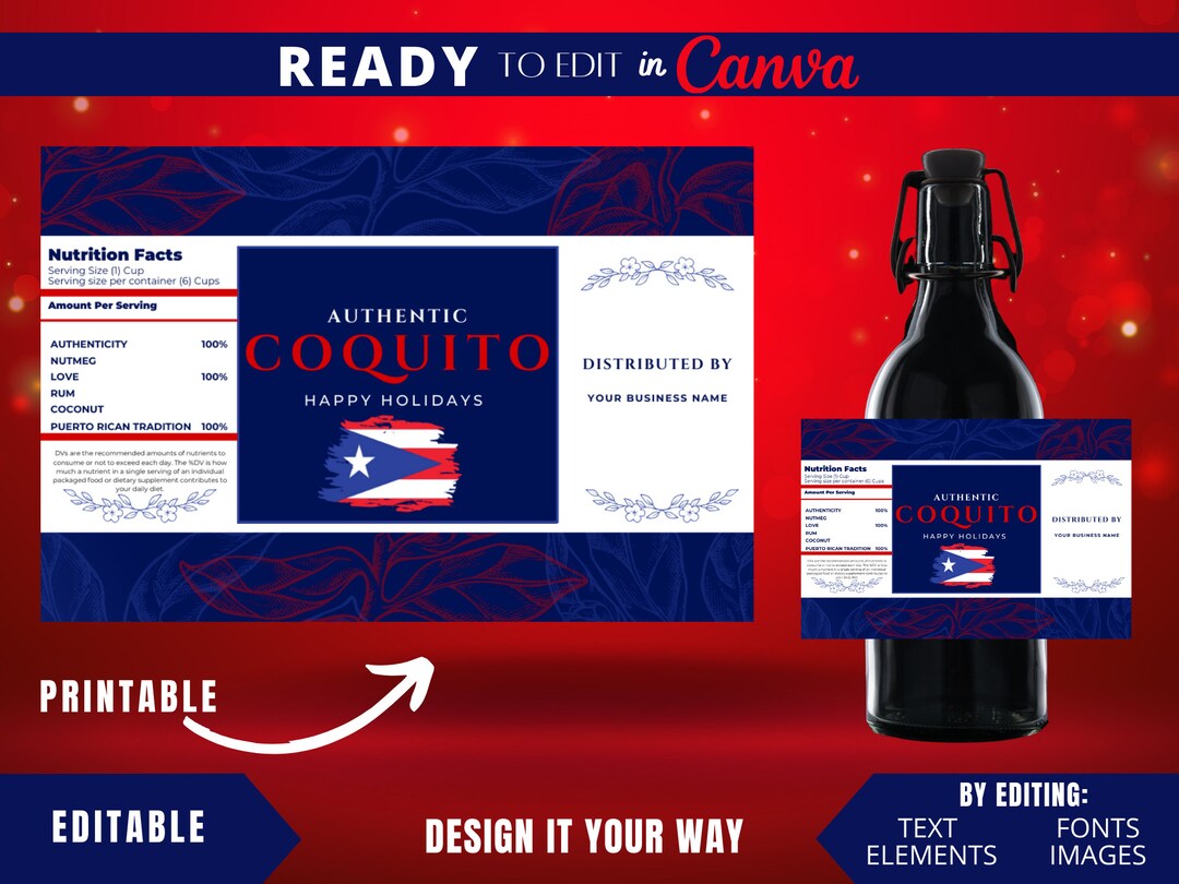 Editable Coquito Bottle Label: Print Ready (digital Download) - Etsy