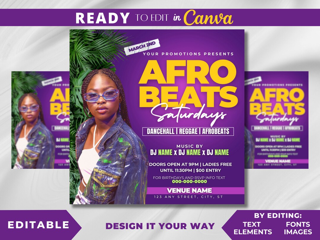 Editable Flyer Template, Afro Beats Party Flyer, Caribbean Party Flyer ...